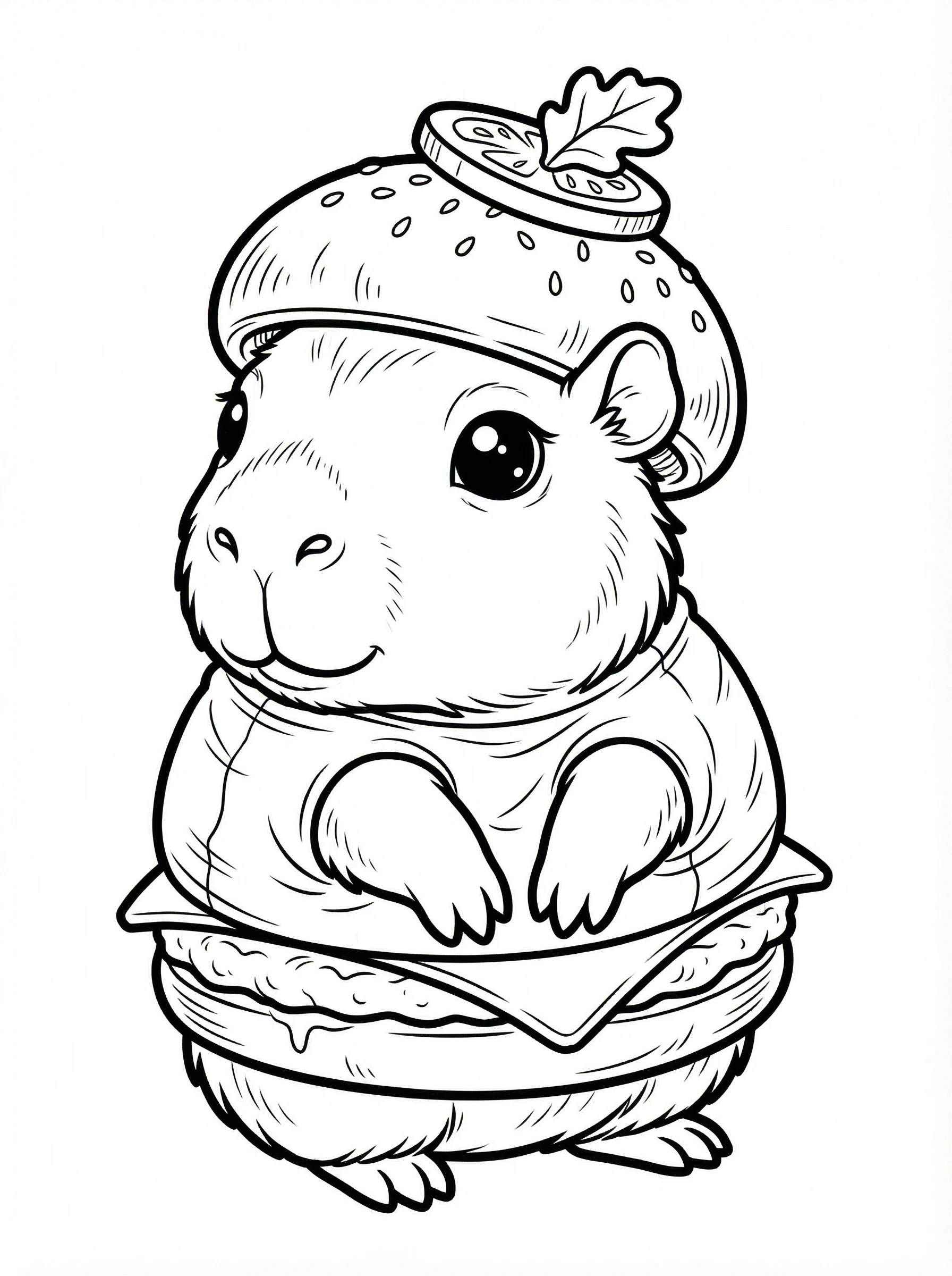 Baby Capybara in Burger Costume Coloring Page