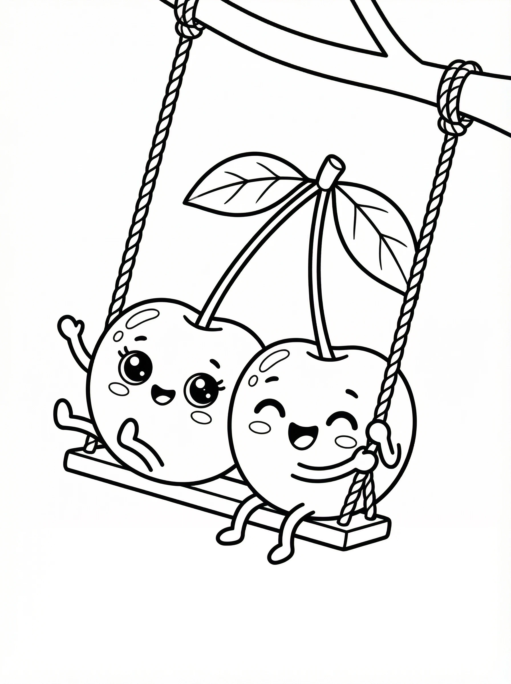 Cute Cherries on a Swing Coloring Page