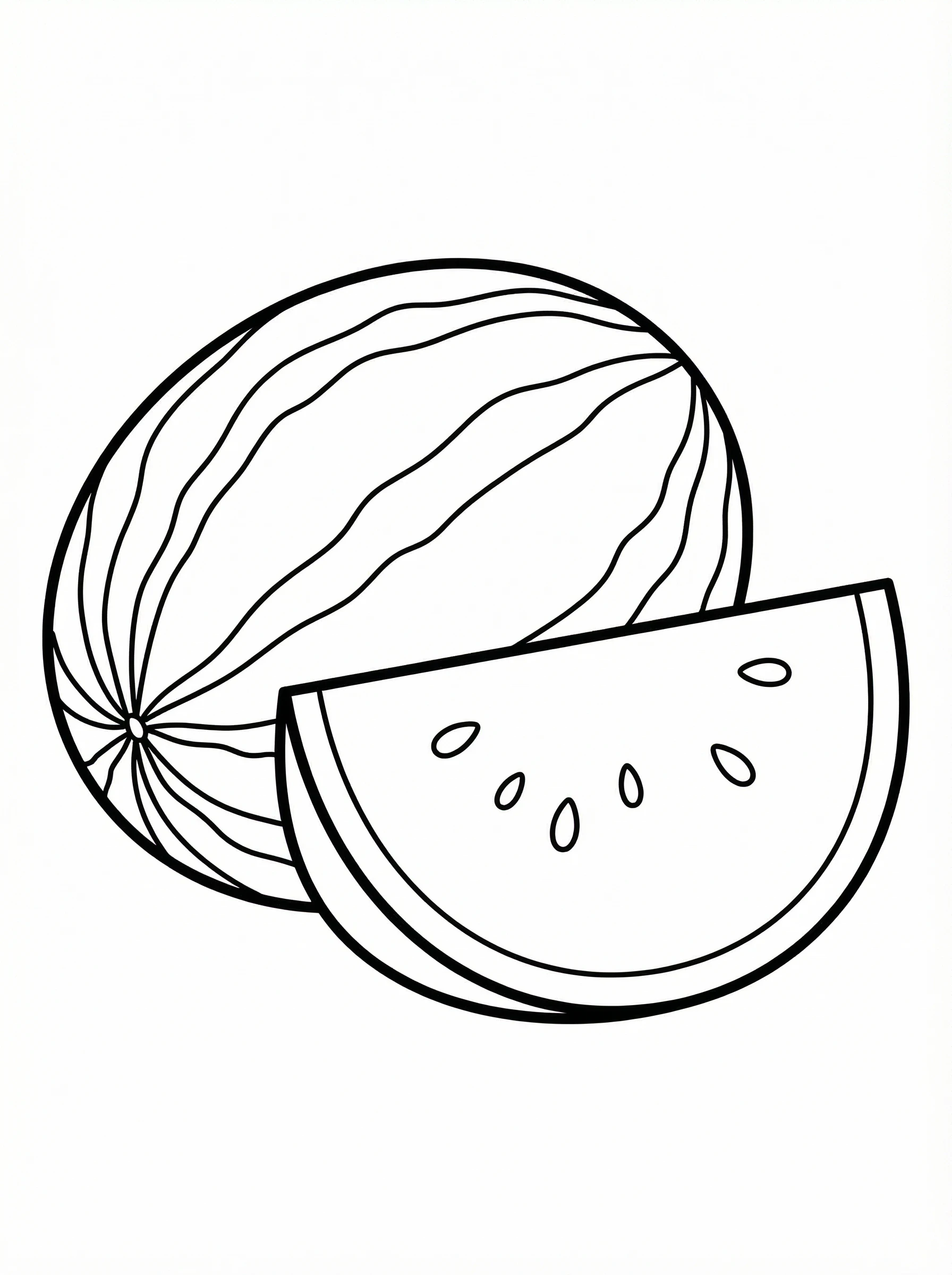 Whole Watermelon and Slice Coloring Page