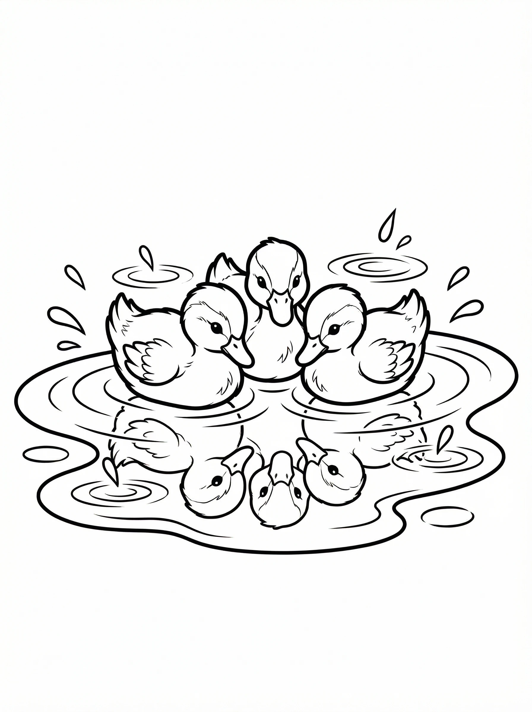 Baby Ducklings in Rain Puddle Coloring Page