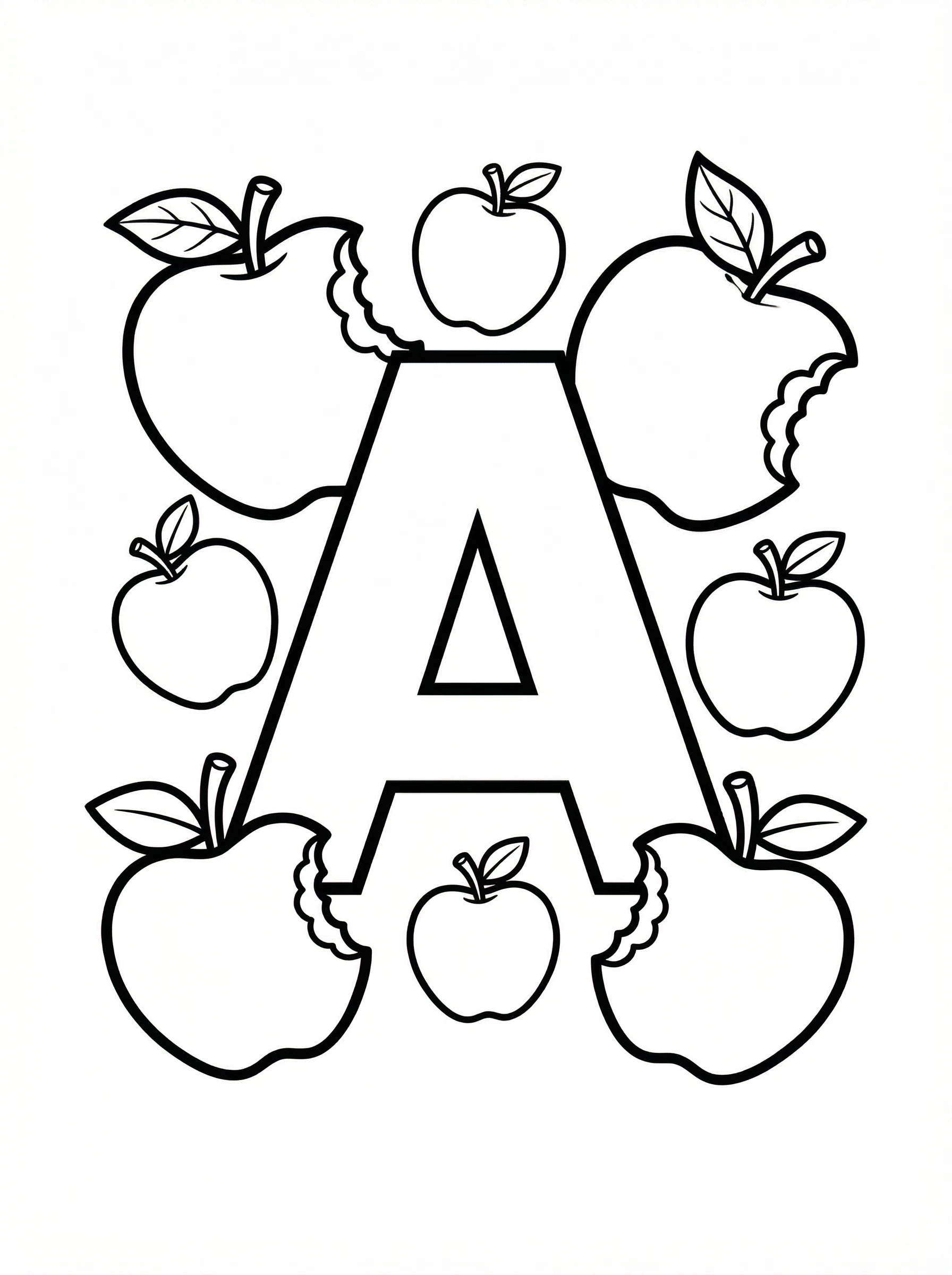 Letter A with Crunchy Apples Coloring Page