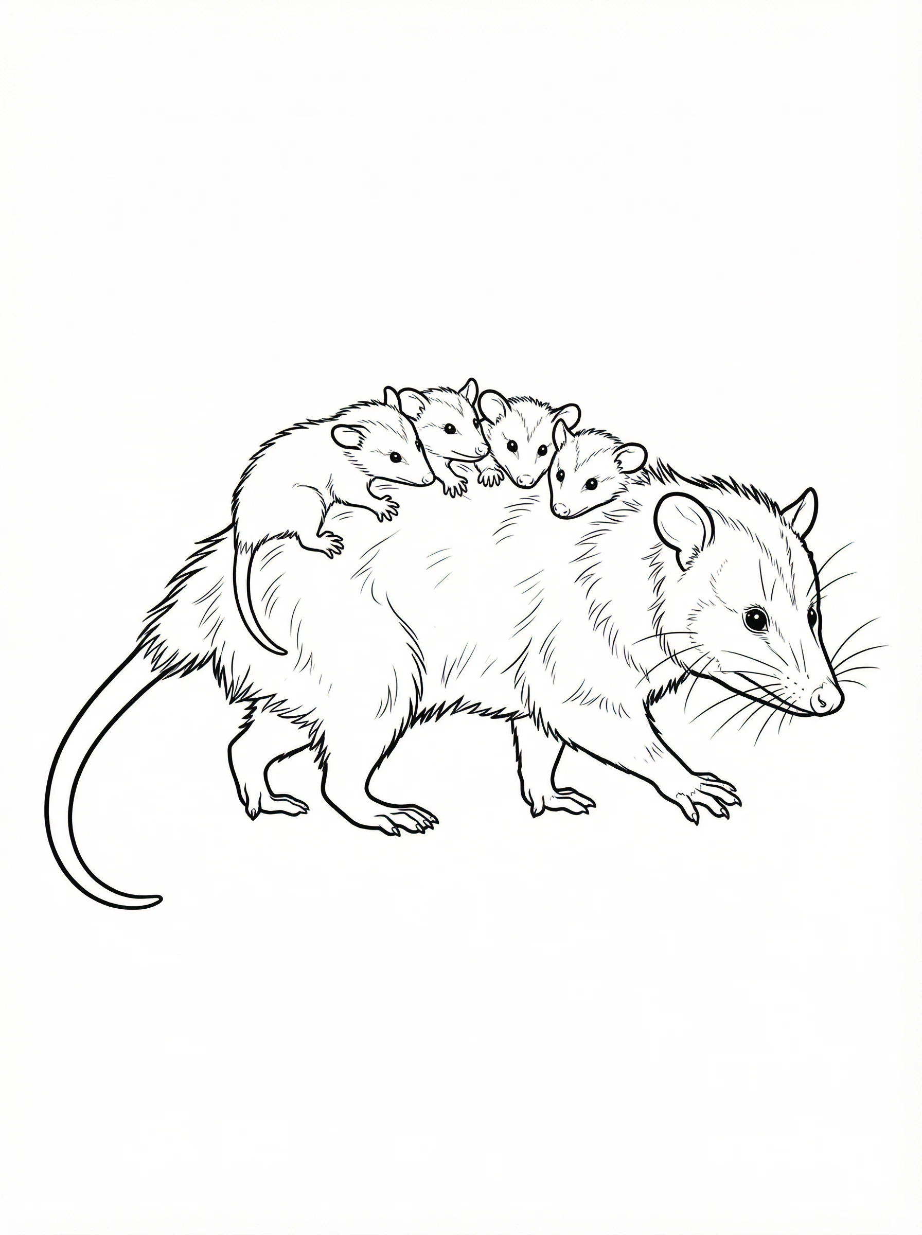 Mother Opossum and Babies Coloring Page