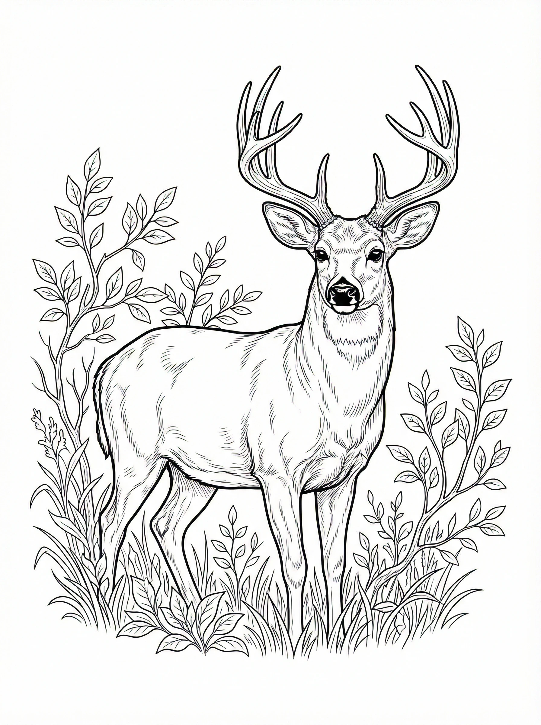 White-tailed Deer Buck in the Woods Coloring Page
