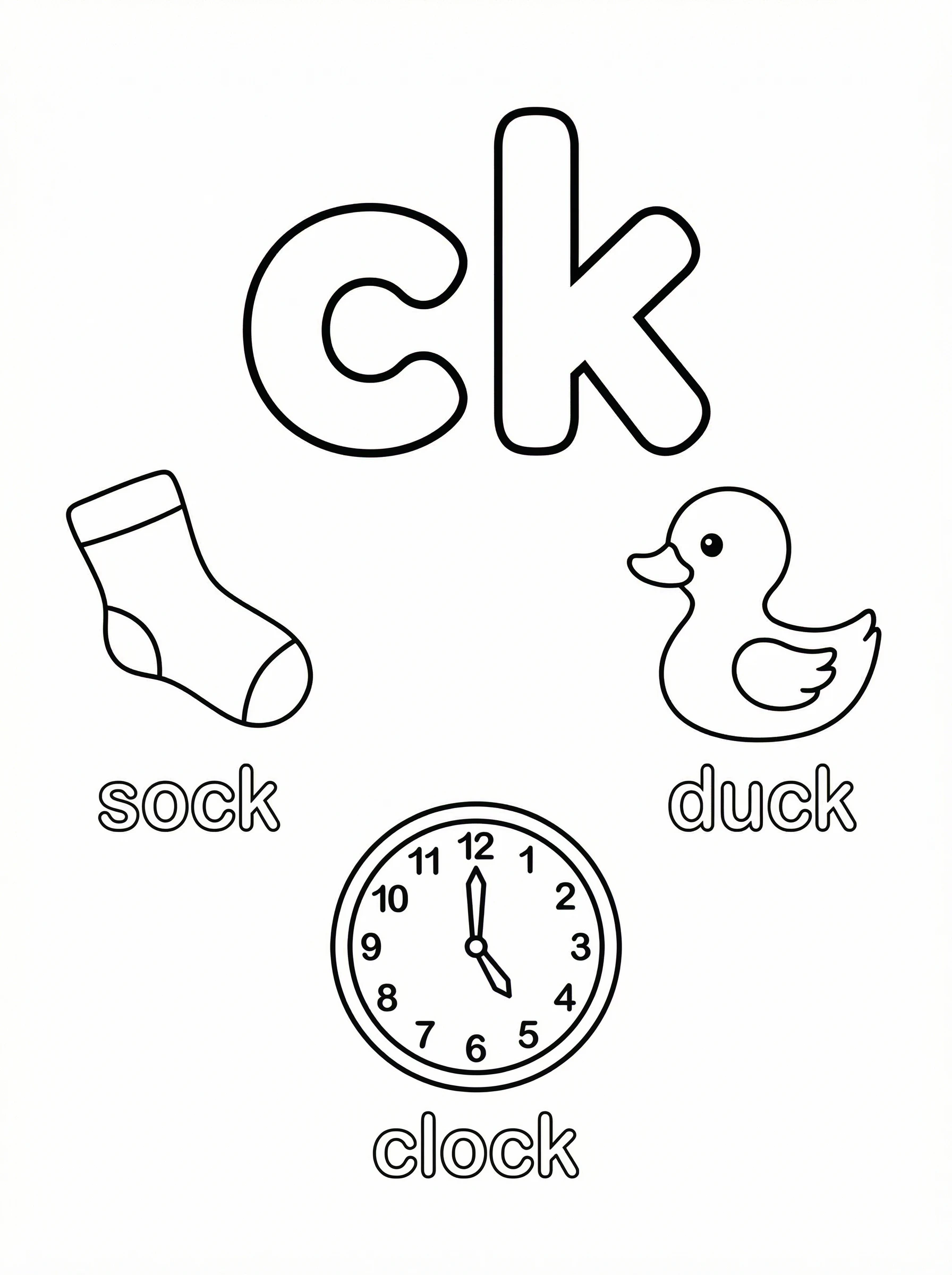 Digraph ck Phonics Coloring Page