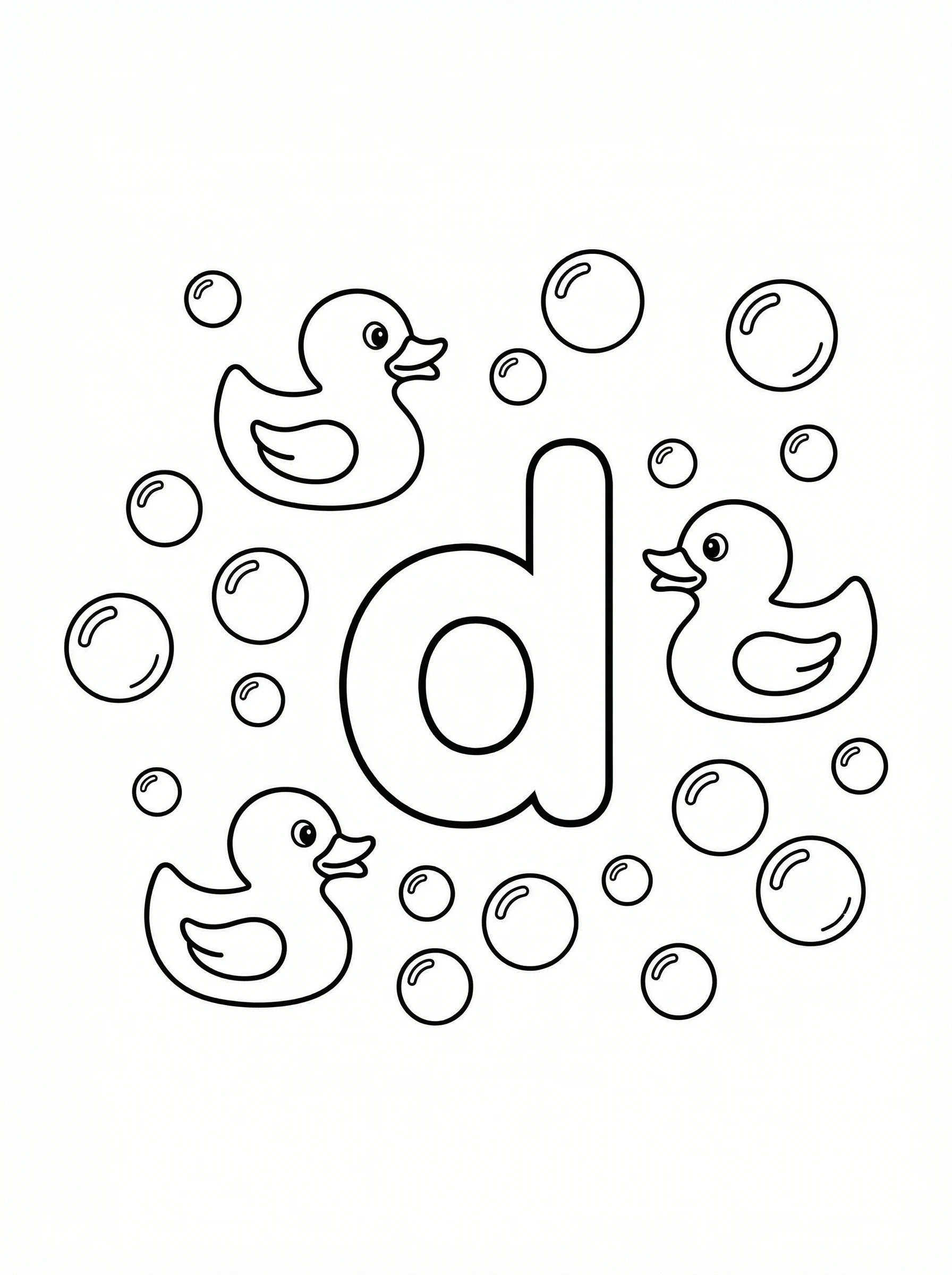 Letter d with Rubber Ducks Coloring Page
