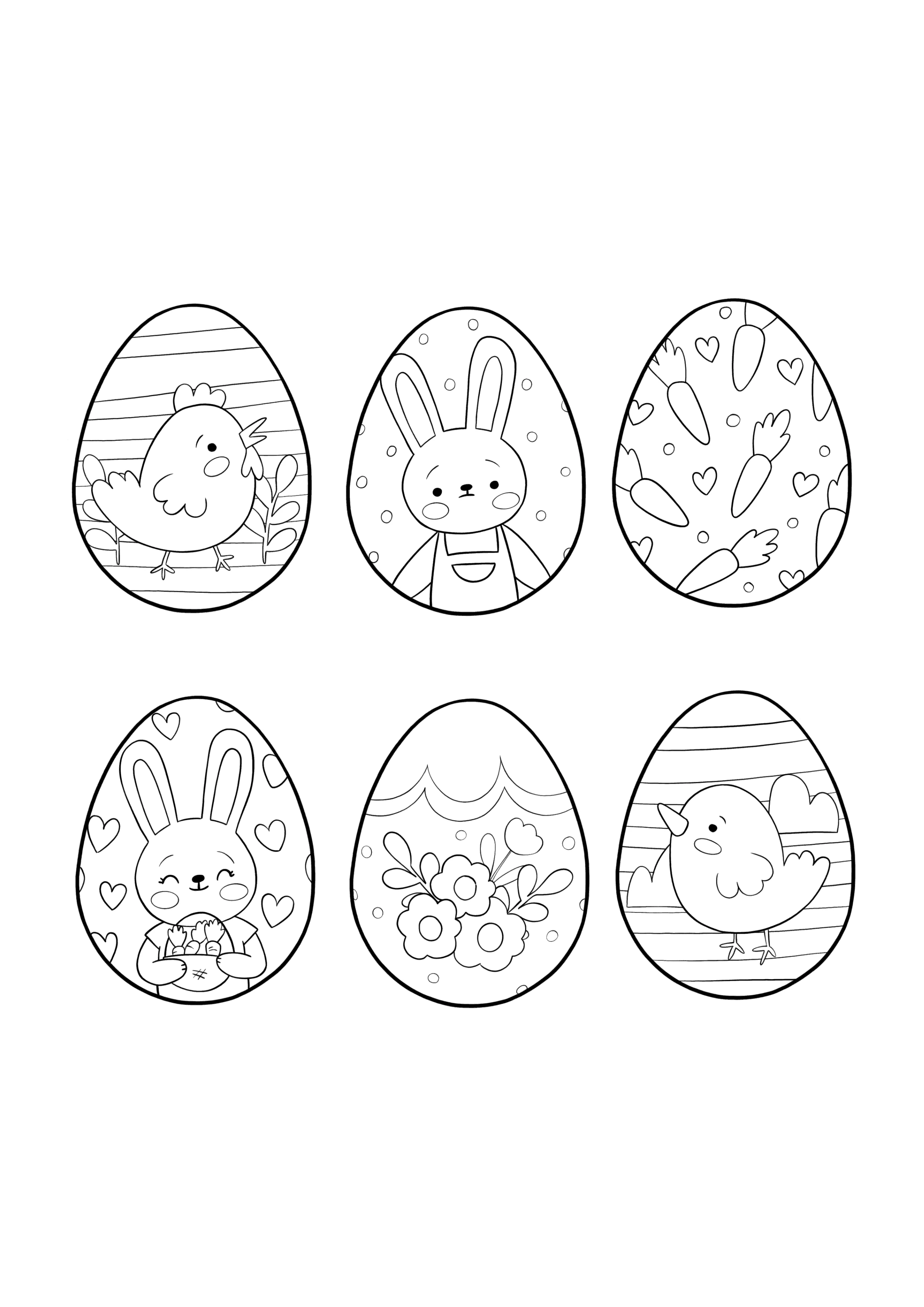 Easter Eggs with Bunnies and Chicks Coloring Page